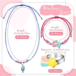36 Pcs Kids Jewelry for Girls Adjustable Woven Friendship Bracelets Necklaces and Rings Set with Animal Mermaid Unicorn Butterfly Flower Pendants for Toddler Pretend Play Dress up Party Favor(Fresh)