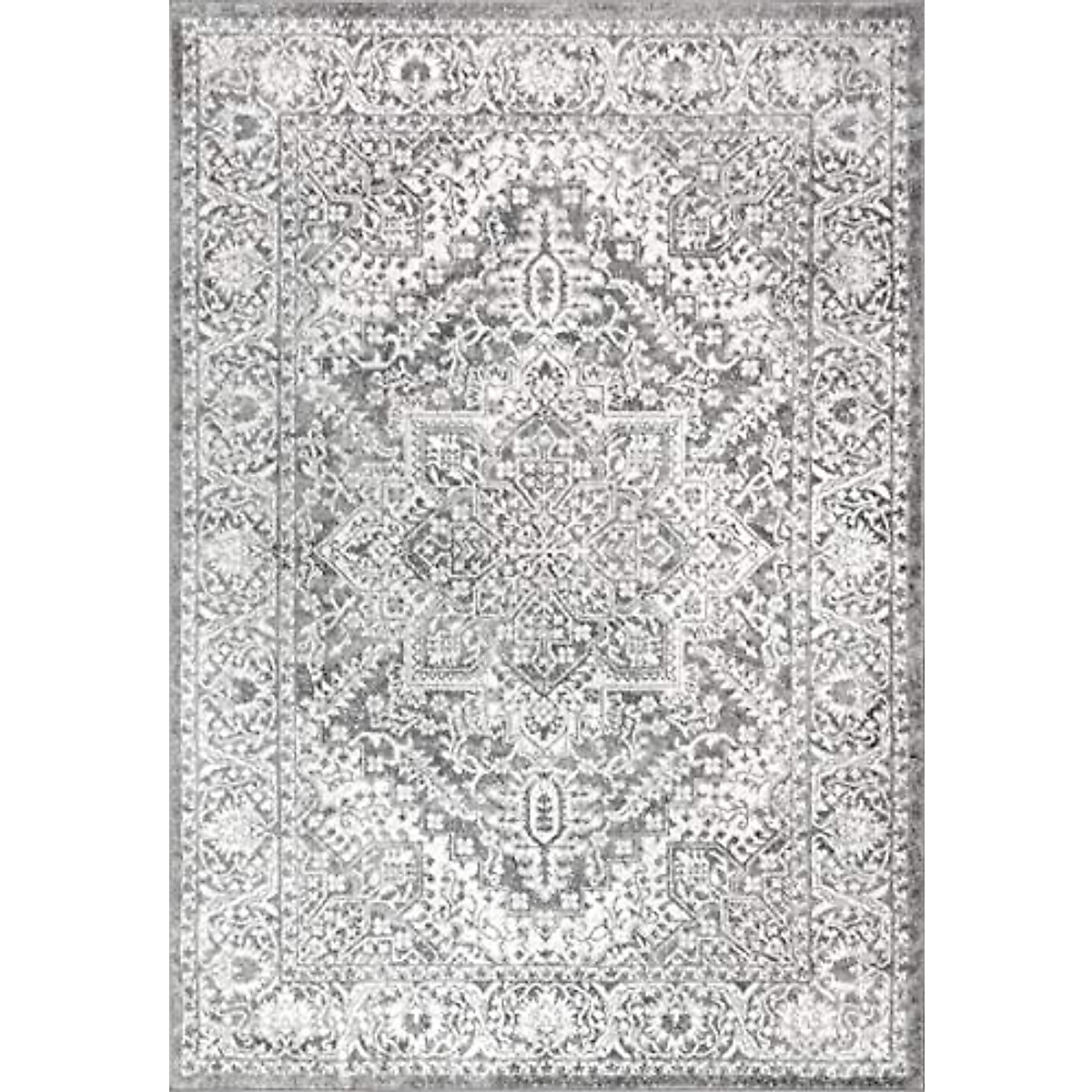 JONATHAN Y MDP100A-8 Modern Persian Vintage Medallion Indoor Area -Rug Country Floral Easy -Cleaning Bedroom Kitchen Living Room, 8 X 10, Light Grey