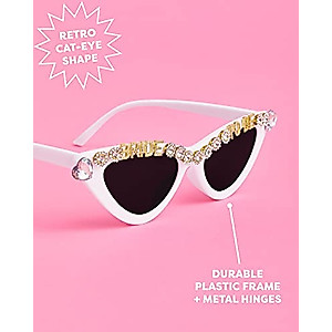 xo, Fetti Bachelorette Party Bride To Be Sunglasses | White Cat Eye Bedazzled Bach Decoration, Bridesmaid Sunnies Favor, Bride to Be Gift + Bridal Shower Supplies