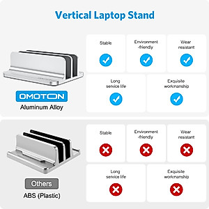 OMOTON [Updated Dock Version] Vertical Laptop Stand, Double Desktop Stand Holder with Adjustable Dock (Up to 17.3 inch), Fits All MacBook/Surface/Samsung/HP/Dell/Chrome Book (Silver)