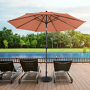 Pure Garden Patio Umbrella with Auto Tilt - 10FT Easy Crank Outdoor Umbrella with Vented Canopy for Deck, Balcony, Backyard, or Pool (Terracotta)