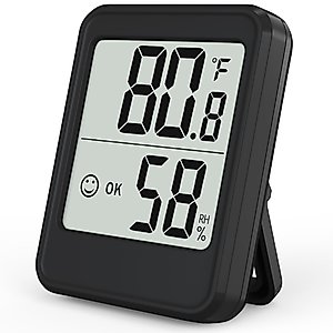 Digital Hygrometer Indoor Thermometer, 2.7in Room Thermometer Humidity Meter w/High Accurate Sensor, Home Essentials Temperature & Humidity Monitor Gauge for Bedroom, Baby Room, Greenhouse (Black)