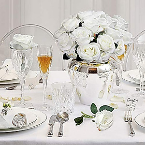 Mocoosy 12 PCS Rose Artificial Flowers, White Silk Roses with Stems Realistic Fake Rose Flower Bouquets for Wedding Arrangement Centerpieces Party Home Table Decorations