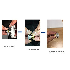 1/2'' NPT Gas Regulator, LPG Natural Gas Pressure Regulator Inlet Pressure: 1/2" PSI (3.5KPa) Outlet Pressure: LPG 10" W. C & NG 5" W. C for Gas Pressure Regulator with Gas Line Thread Tape