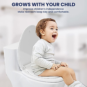 THORIFLY Toilet Seat with Built-In Potty Training Seat, Slow-Close, Never Loosen, Thickened Durable Plastic, Easy to Clean and Install, Fits both Adults Child, ELONGATED White (18.5")