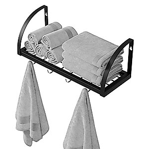 JOIN IRON Floating Wall Shelves Set of 1,Black Floating Shelves, Bathroom Rack with Hook,Wall Shelves for Bathroom/Living Room/Kitchen/Bedroom