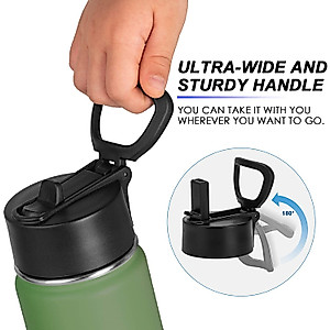 koodee Water Bottle-16 oz Stainless Steel Double Wall Vacuum Insulated Sports Water Bottle with Straw for Girls and Boy (Grass Green)