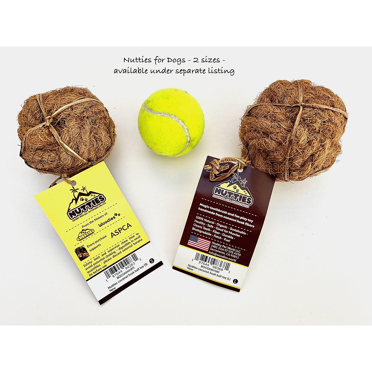 Nutties for Cats - New - Catnip/silvervine Inside, Coconut Fiber Ball, Coffee Wood Beads on Tail