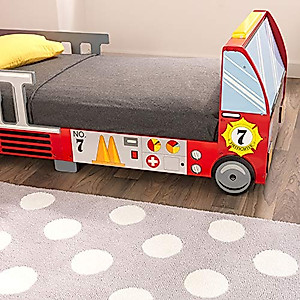 KidKraft Fire Truck Wooden Toddler Bed with Guard Rails, Children's Furniture - Red, Gift for Ages 15 mo+, 59.2 x 28.8 x 21