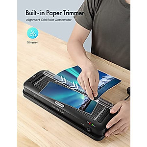 Sinopuren Laminator Machine and Laminating Pouches Bundle, Personal 3-in-1 Desktop Laminating Machine Built-in Paper Trimmer Punch and Corner Rounder, Thermal Laminating Sheets 5Mil 100pack, Clear