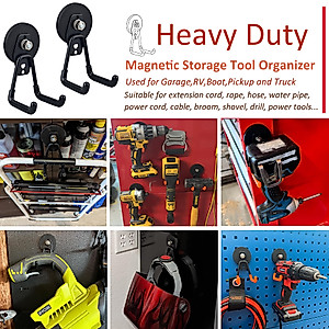 ULIBERMAGNET Strong Garage Magnetic Hooks, 2 Pack Heavy Duty Storage Utility Magnet Hooks with Anti-Slip Coating for Indoor & Outdoor Hanging (Black)