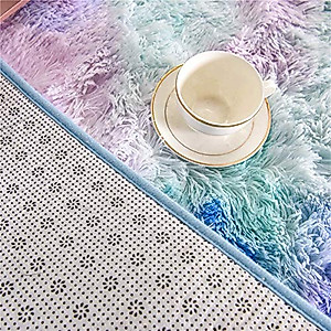 Meeting Story Shaggy Tie Dye Rugs for Girls Living Room Nursery Kids, Fluffy Shag Fuzzy Soft Carpet for Bedroom, Indoor Foyer Floor Mat, Thick Plush Bedside Area Rug Non-Skid (Blue Purple,3'x5')