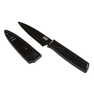 Kuhn Rikon Colori Non-Stick Straight Paring Knife with Safety Sheath, 4 inch/10.16 cm Blade, Licorice