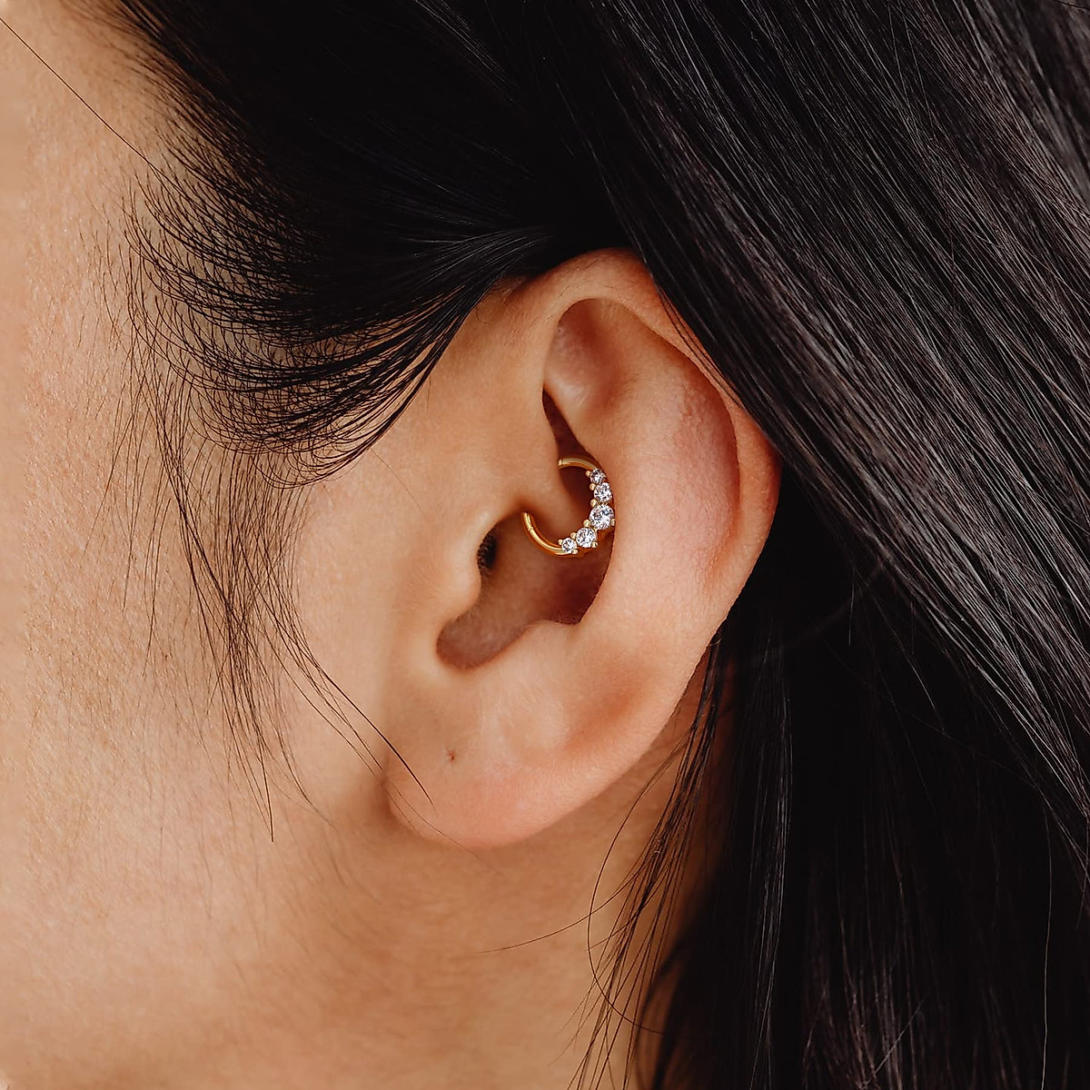 COCHARM 16G Gold Helix Daith Earrings for Women Heart Clear CZ Helix Daith Hoop Earrings 8mm