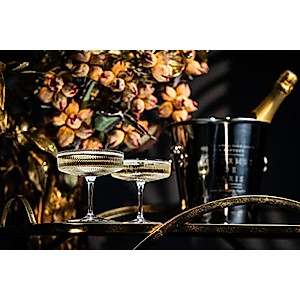 Vintage Art Deco Coupe Glasses | Set of 4 | 7 oz Classic Cocktail Glassware for Champagne, Martini, Manhattan, Cosmopolitan, Sidecar, Daiquiri | Crystal Speakeasy Style Saucer Goblets with Stems