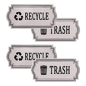 4 Pack Recycle and Trash Decal, Recycle and Trash Logo Symbol, Waterproof Vinyl Decal for Trash Cans, Garbage Containers and Recycle Bins (Gray)