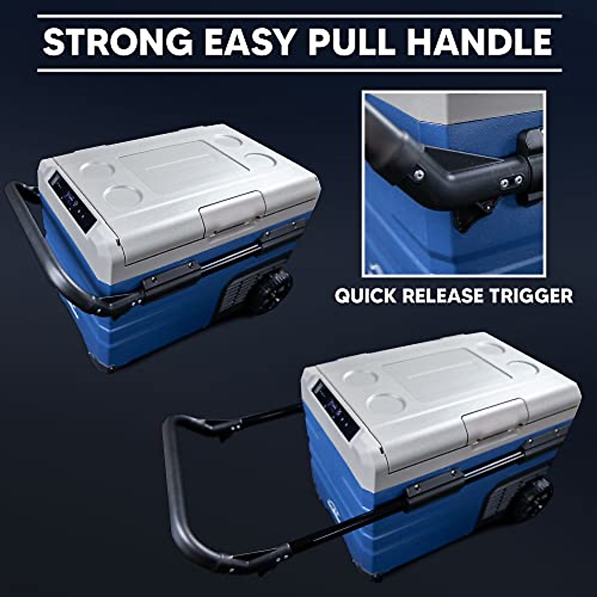 Portable Refrigerator Freezer - 3-in-1 Car Cooler - 35L/37 Quart Capacity Blue Portable Cooler w/Dual Freezer - Strong Compressor Car Refrigerator for Travel, RV Camping, Boats, & Outdoors (-4℉ ~68℉)