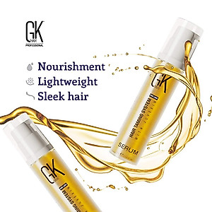 GK HAIR Global Keratin Moisturizing Shampoo and Conditioner Set 100ml I Organic Argan Oil Hair Serum 10ml For Frizz Control Dry Damage Hair Repair
