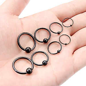 SCERRING 4 Pairs 20G 16G 14G 12G Stainless Steel Captive Bead Ring Nose Hoop Rings Eyebrow Lip Ear Tragus Cartilage Daith Septum Nipple Belly PA Retainer Piercing Jewelry 10-16mm Black