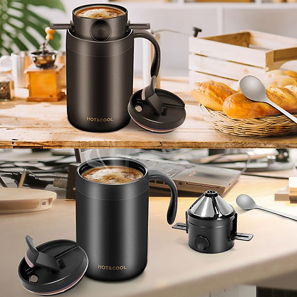 Vacuum Insulated Tumbler - Travel Coffee Mug Leak-Proof Lid | Coffee Mug | Heat Resistant 304 Stainless Steel | 2-Layer Non-Slip Base Drinkware for 12+ Hours Cold & 6+ Hours Hot Beverage Retention