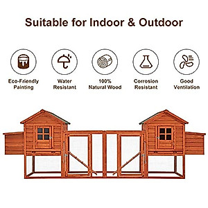 Esright 144” Large Wooden Chicken Coop, Outdoor Hens House with Ramps and Nesting Boxes