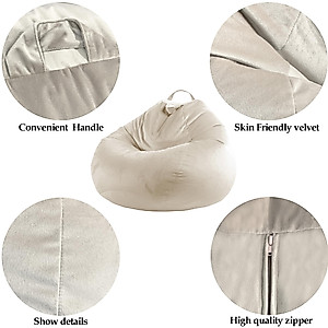 LPMOERA Stuffed Animal Storage Bean Bag Chair Cover (No Filler) Zipper Soft Fuzzy Fluffy Stuffable Bean Bag Cover for Organizing Children Plush Toys or Memory Light Coffee Large