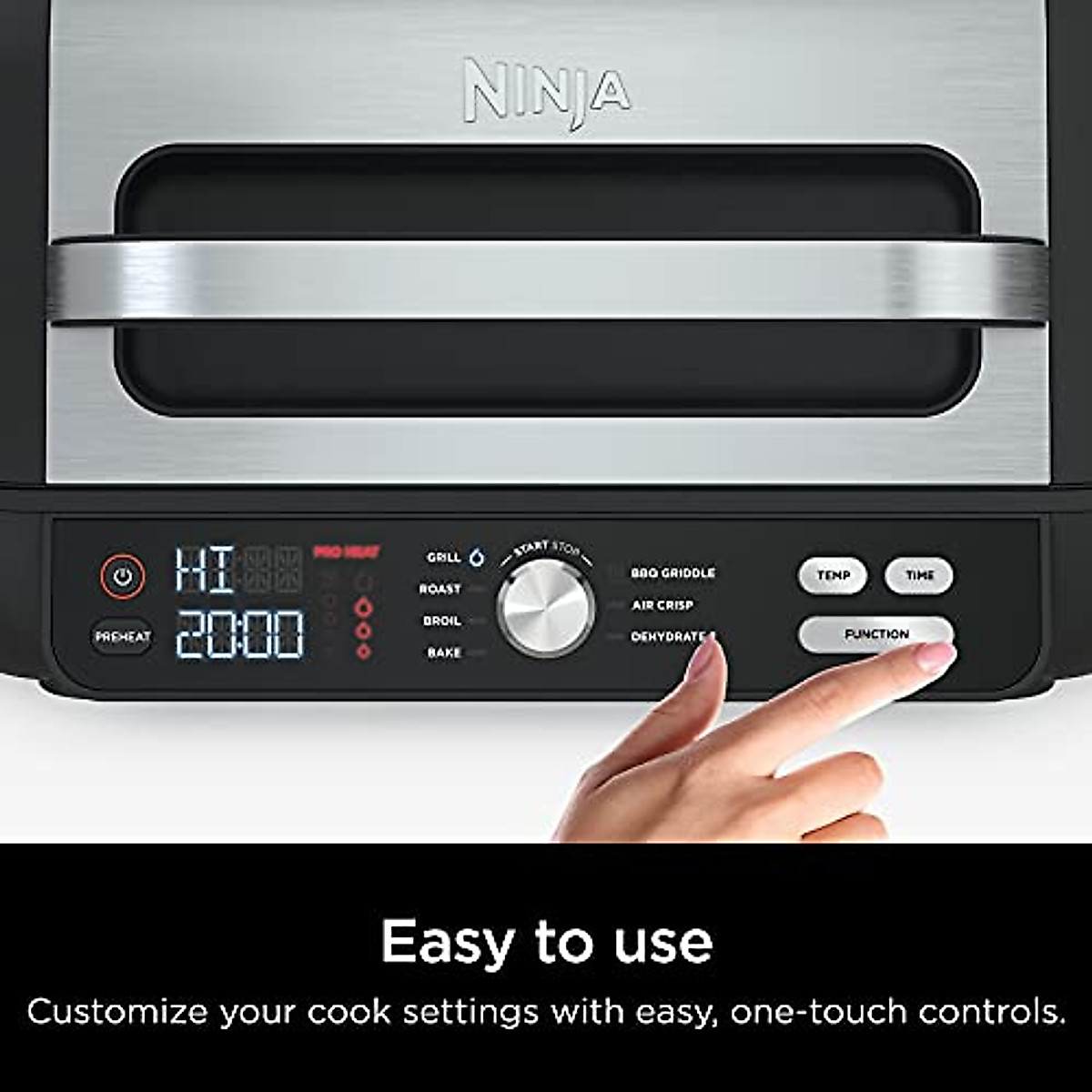 Ninja IG601 Foodi XL 7-in-1 Indoor Grill Combo, use Opened or Closed, Air Fry, Dehydrate & More, Pro Power Grate, Flat Top Griddle, Crisper, Black, 4 Quarts