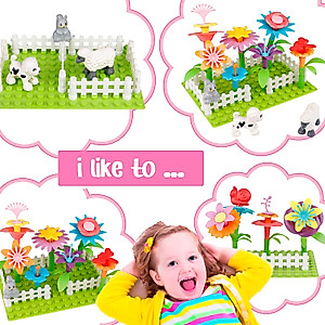 PREBOX Flower Building Toys Set for Toddler Girls - Birthday Gifts and Fine Motor Skills Toys for Kids Age 3 4 5 6 yr, STEM Crafts and Build a Garden with Insects and Animals