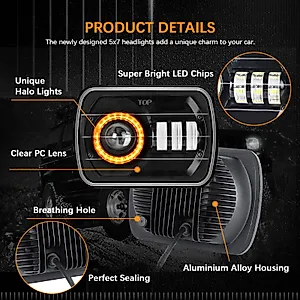 AMEXMART 5x7 7x6 Inch Led Headlights Compatible with Cherokee XJ Wrangler YJ Rectangle Replacement H6054 Headlamp
