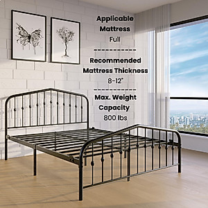 AMBEE21 Golden Gate Beds Washington Full Size Black Iron Bed Frame with Headboard Footboard Wrought Iron Heavy Duty Metal Platform Foundation Farmhouse Victorian Style 800 lbs Capacity CastleBeds