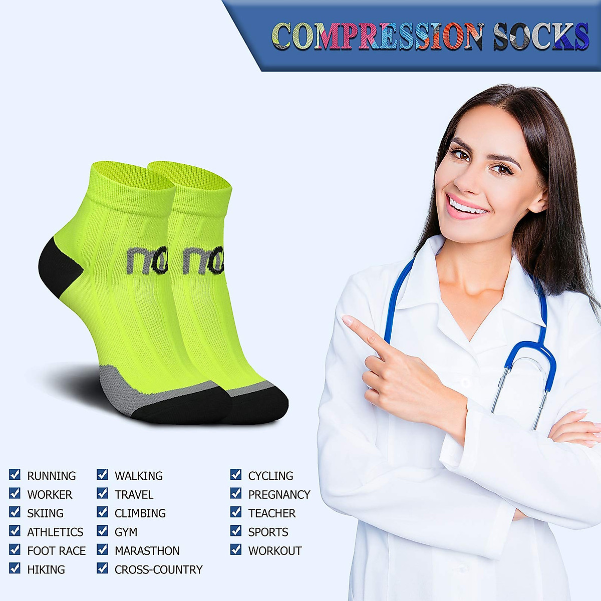 QUXIANG Compression Socks for Women & Men Circulation 3/6/7 Pairs Arch Ankle Support 15-20 mmHg Best for Running Cycling (Multi 04,L/XL)