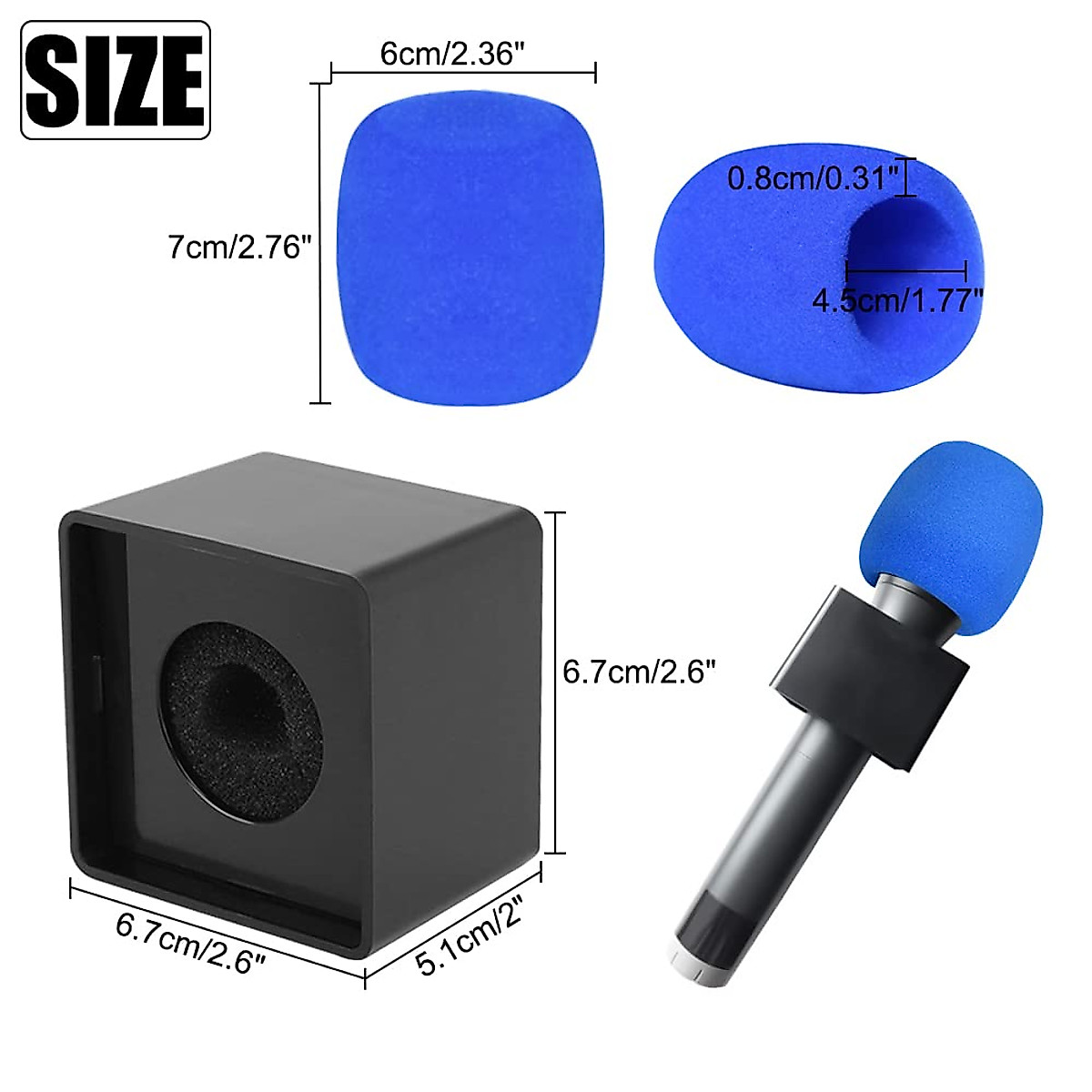 RETON 2 Pack Microphone Flag Station Square Cube Shaped Interview Mic Logo, Black ABS Mic Flag Microphone Accessories for Reporter KTV Host, with 10 Pcs Microphone Foam Cover