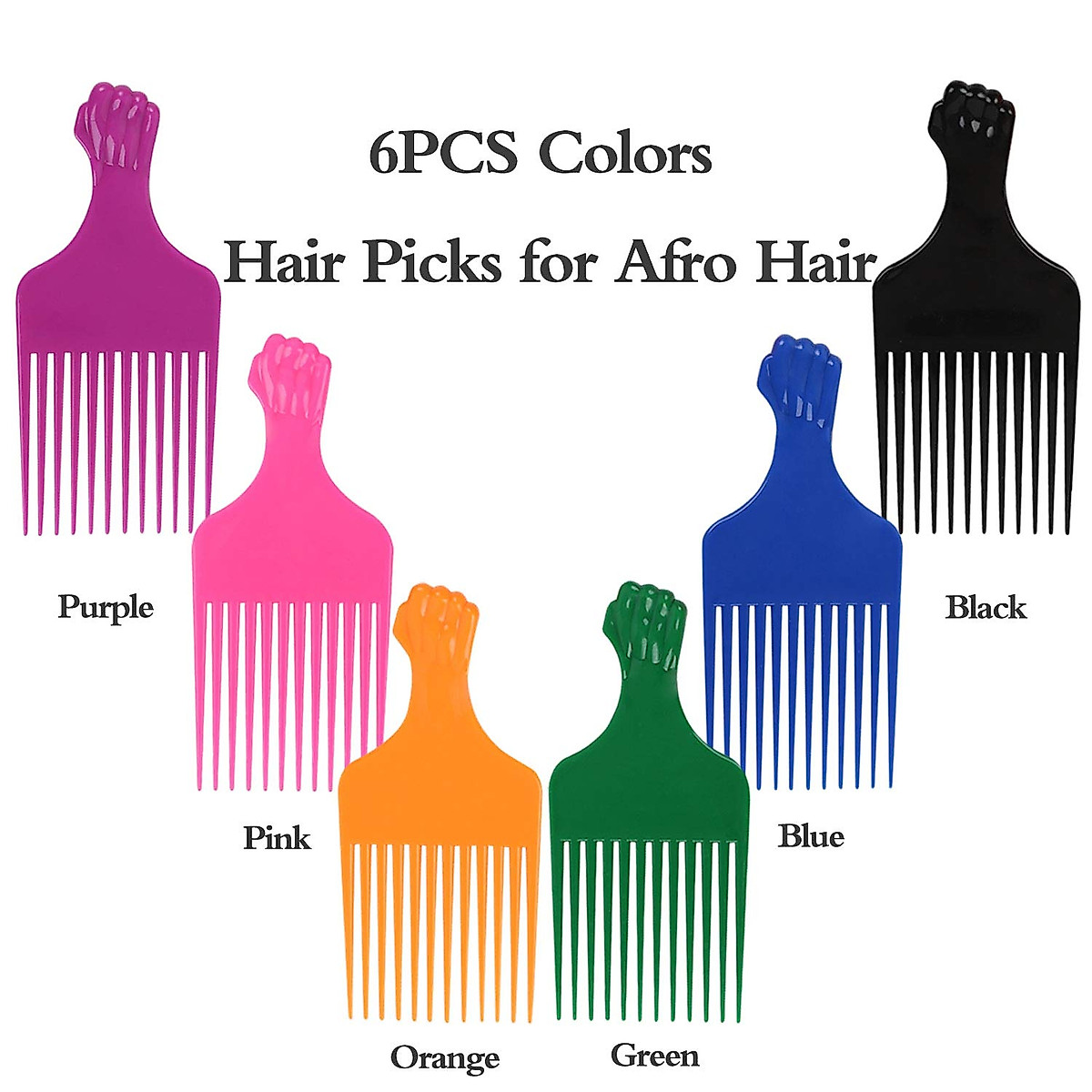 LEADUWAY Hair Pick Comb, Fist Hair Picks for Afro Hair, Plastic 6.5 inch Afro Picks for Women and Men, Lift Hair Pick for Curly Hair, Rainbow Set (6 PCS)