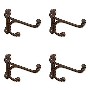 Antiques Market Wall Hooks, Set of 4, Shabby Distressed Finish, Rustic Country Style, Dark Bronze Color, Cast Iron, Vintage Inspired, Each is 6 Inches Long, Cozy Home Collection