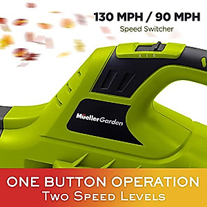 Mueller UltraStorm Cordless Leaf Blower, 20 V Powerful Motor, Electric Leaf Blower for Lawn Care, Battery Powered Leaf Blower Lightweight for Snow Blowing (Battery & Charger Included)