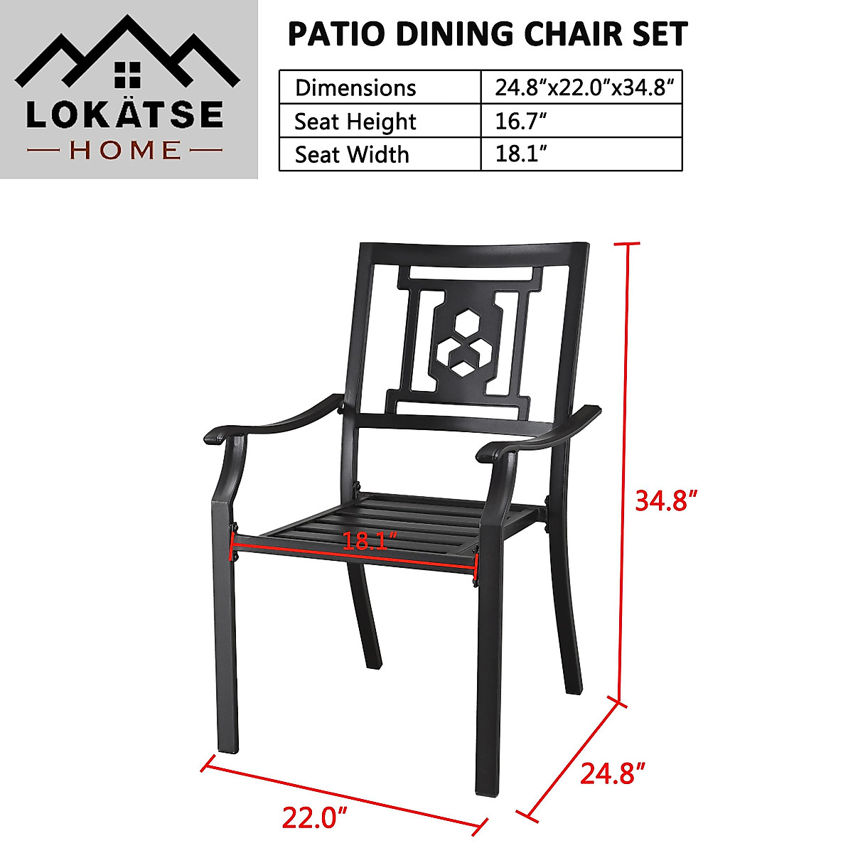 LOKATSE HOME 4 Pcs Metal Stackable Patio Dining Chairs for Garden Backyard Lawn Supports 300 lbs, Black