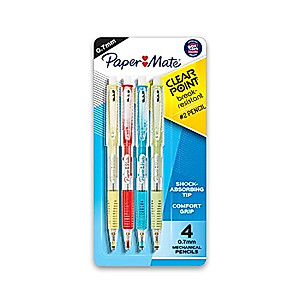 Paper Mate Clearpoint Break-Resistant Mechanical Pencils, HB #2 Lead (0.7mm), Assorted Barrel Colors, 4 Count