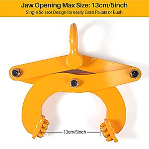 Pallet Puller Clamp 1T/2204LBS Pallet Jack Puller Steel Single Scissor Hook Puller, 5 Inch Jaw Opening Pallet Grabber Heavy Duty Forklift Material Handling Stump Puller Pulling Hoisting Wood-Yellow