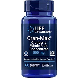 Life Extension Cran-Max 500mg Cranberry Whole Fruit Concentrate Promotes a Healthy Urinary Tract - Powerful Antioxidant - Gluten-Free, Vegetarian, Non-GMO – 60 Vegetarian Capsules
