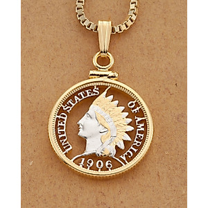 The Difference World Coin Jewelry American Indian Pendant, Hand Cut United States One Cent, (# 500)