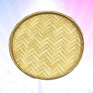 Healifty Round Basket Tray Wicker Round Fruit Basket Woven Food Storage Weaved Shallow Tray Organizer Decorative Rack Display Kids DIY Drawing Board 42cm Round Woven Basket