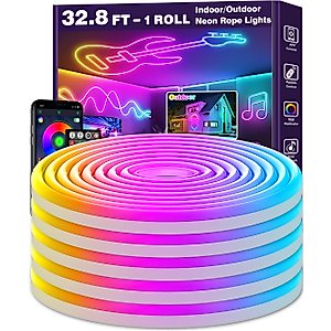 Led Neon Rope Lights 32.8Ft,Control with App/Remote,Flexible Rope Lights,Multiple Mode Led Neon Strip,IP65 Outdoor RGB Neon Lights Waterproof,Music Sync Gaming Led Neon Strip Lights for Bedroom Indoor