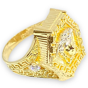 21 MM WIDE TWO TONE HEXAGON GREEK BEAUTY LADY MEDUSA RING REAL 10K YELLOW GOLD SG4534