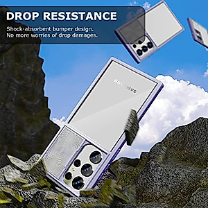 SQMCase for Samsung Galaxy S23 Ultra Case with Slide Camera Cover, Clear Slim Fit Shockproof Protective Camera Cover Protection Case for S23 Ultra 5G 6.8 inch 2023(Purple)