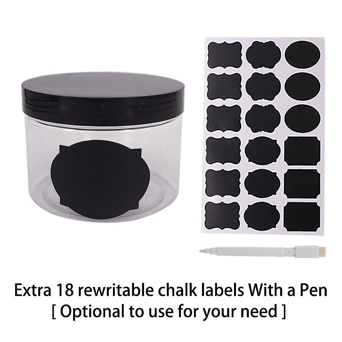zmybcpack 12 Pack 8 OZ Clear Plastic Jars With Black Lids, A Spatula, A Pen & Labels - BPA Free PET Container for Cosmetics, Cream, Bathroom, Kitchen & Travel Plastic Slime Storage Jars