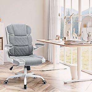 SEATZONE Home Office Desk Chairs Grey Linen Fabric Executive Office Chair with Wheels and Arms Comfortable Ergonomic Desk Chair for Adults and Teens