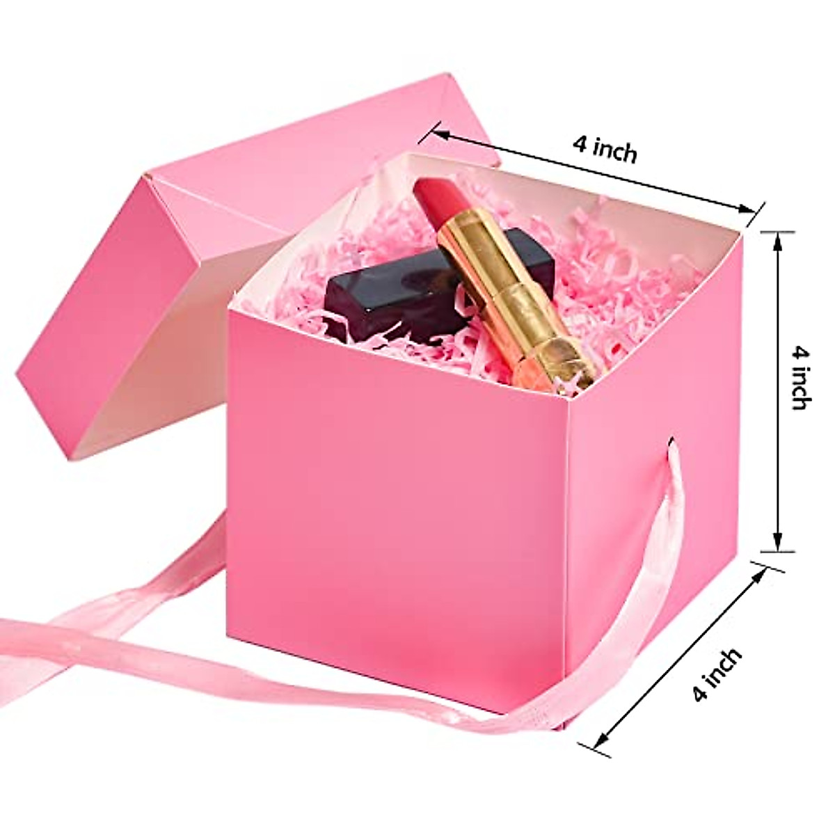 GP SUP 12 Pcs Squared Boxes with Lids,Pink Kraft Gift Boxes for Birthdays Christmas,Mother's Day (Pink, 4”×4”×4”)