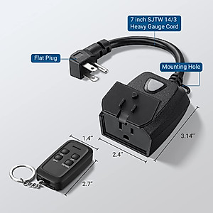 DEWENWILS Outdoor Dimmer for String Lights, Remote Dimmer Switch, Weatherproof Dimmer Plug, 100FT Range, Compatible with Dimmable LED/Tungsten Bulbs, FCC Certified