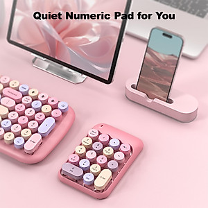 MOWUX Wireless Number Pads, Cute Colorful Numeric Keypad Numpad Portable 2.4 GHz Financial Accounting Number Keyboard Extensions, 18 Key Number Numpad for Laptop Desktop, PC (Pink)