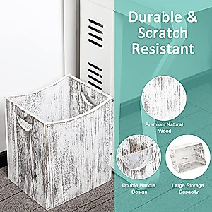 Wood Trash Can 5.3 Gallon Kitchen Garbage Can Rectangular Wastebasket with Built-in Handles Rustic Farmhouse Trash Can for Kitchen Bedroom Office Bathroom Under Desk Large Storage Rustic White